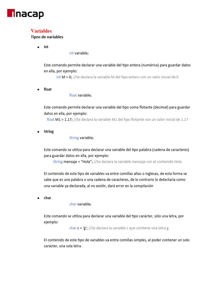 Material de Apoyo Arduino | PDF | Cadena (informática) | Variable (informática)