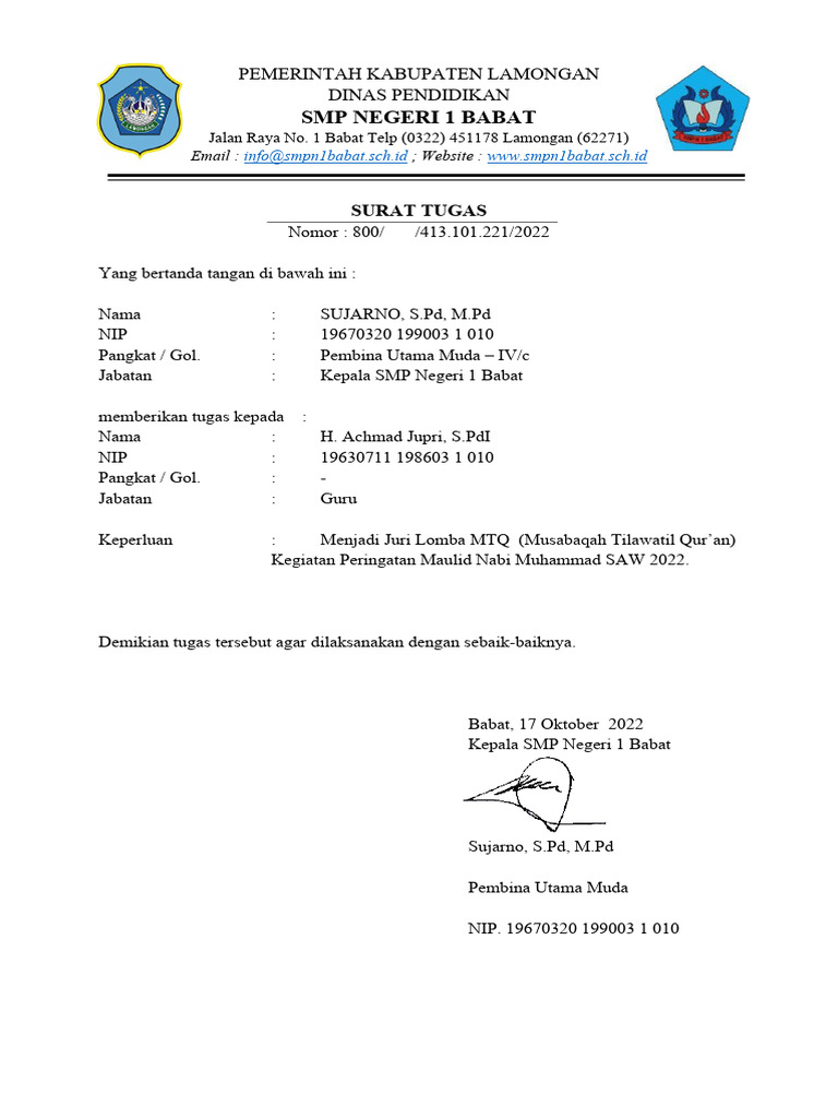Surat Tugas Juri | PDF