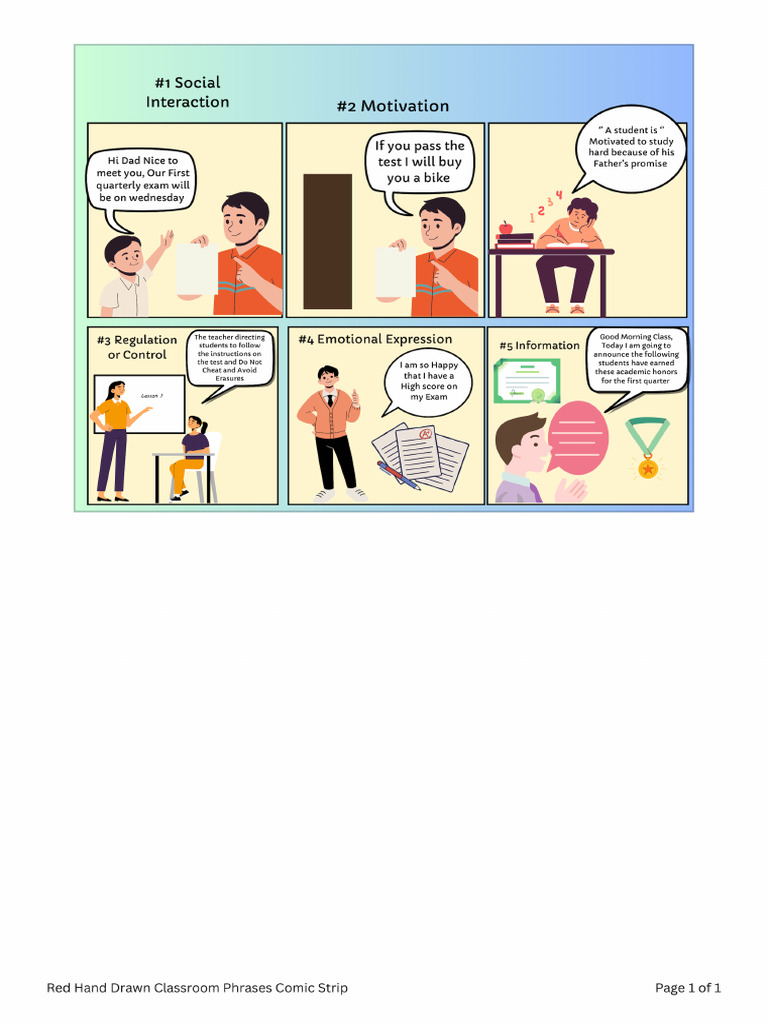 Red Hand Drawn Classroom Phrases Comic Strip | PDF