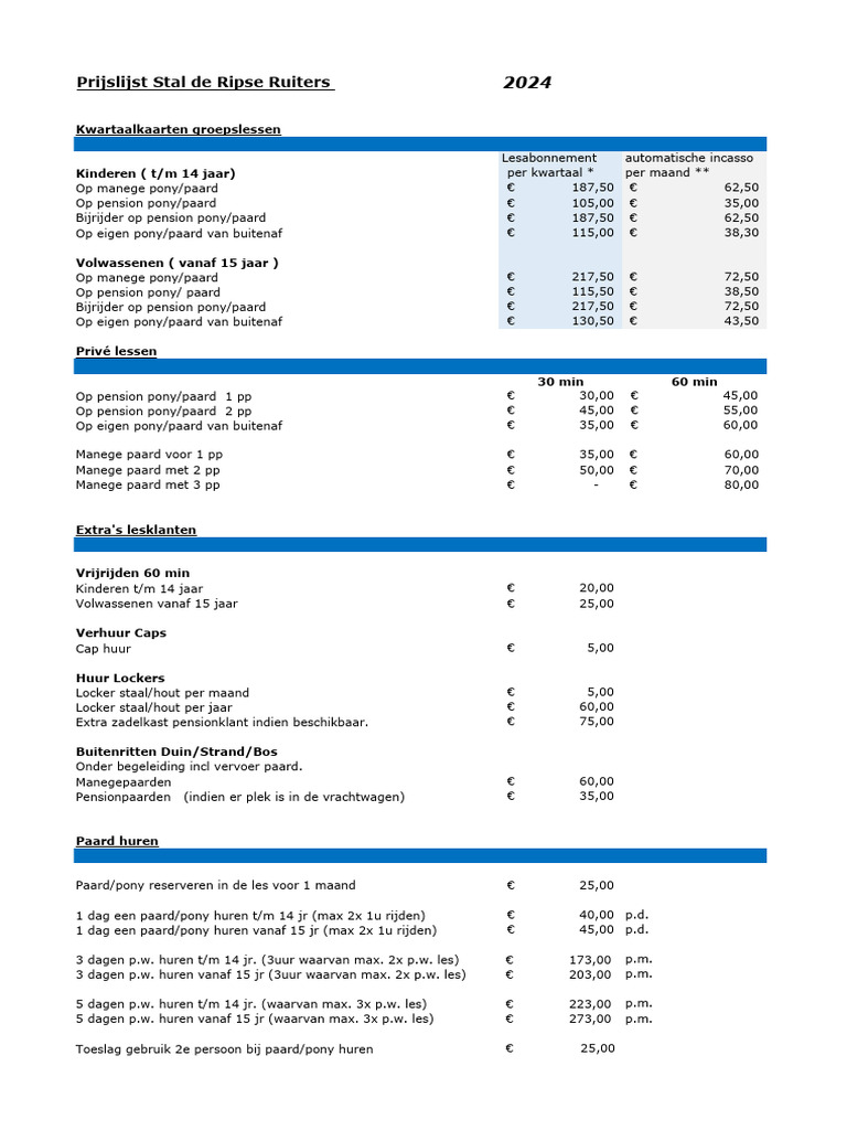 Prijslijst 2024 | PDF