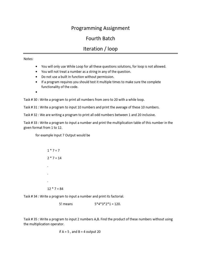 Programming Fourth Batch (Iteration) 30-44 | PDF | Numbers | Control Flow