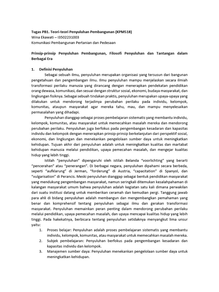 Prinsip Penyuluhan Pembangunan, Falsafah, Dan Tantangan Di Berbagai Era | PDF