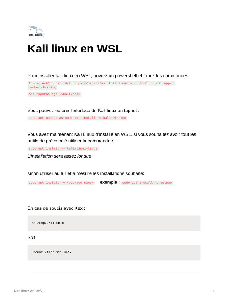 Installer Kali Linux sur WSL | PDF
