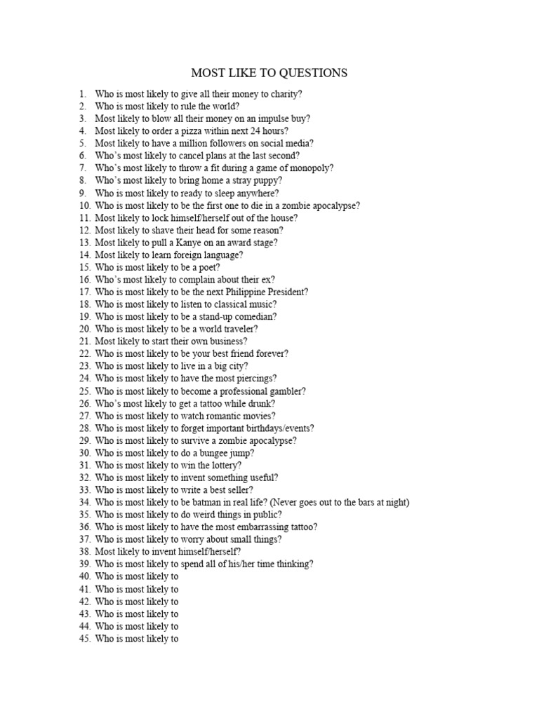 Most Like To Questions | PDF