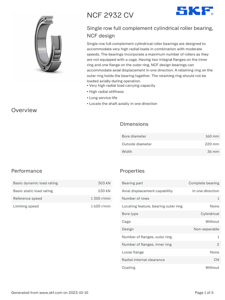 SKF NCF 2932 CV Specification | PDF | License | Bearing (Mechanical)
