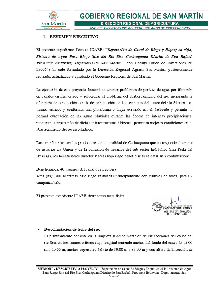 Memoria Descriptiva Ioarr N 16 20211110 174508 349 | PDF | Riego | Agua