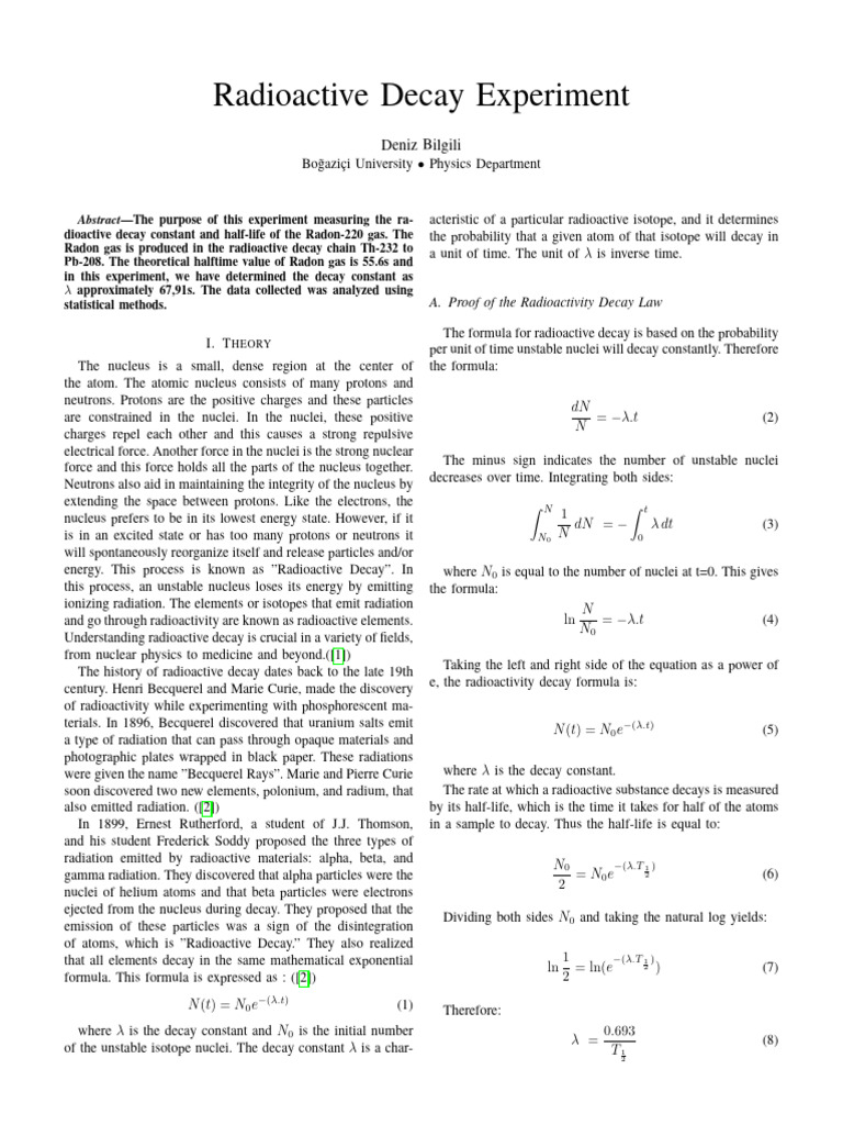 Radioactive Decay Experiment Deniz Bilgili | PDF | Radioactive Decay ...