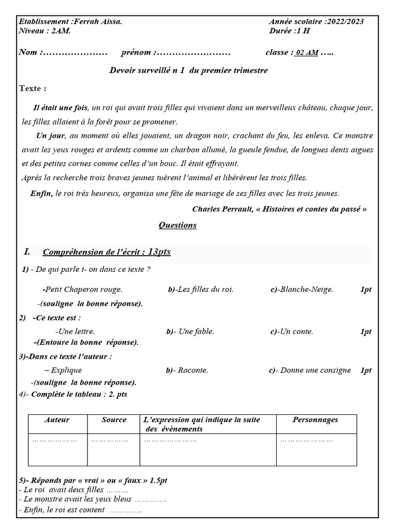 Trois Devoirs 2amin N°01 Du Premier Tri2023 | PDF | Jeunes adultes