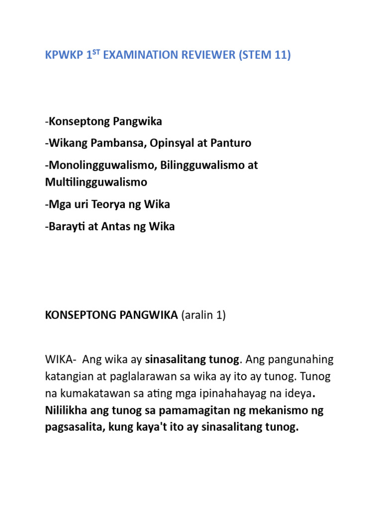 KPWKP 1st Examination Reviewer | PDF