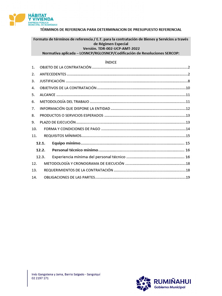 TÉRMINOS DE REFERENCIA PARA DETERMINACION DE PRESUPUESTO REFERENCIAL - Docx-Signed | PDF ...