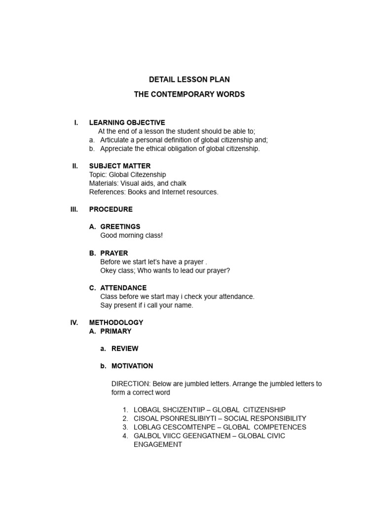 Global Citizenship Lesson Plan | PDF | Citizenship | Civic Engagement