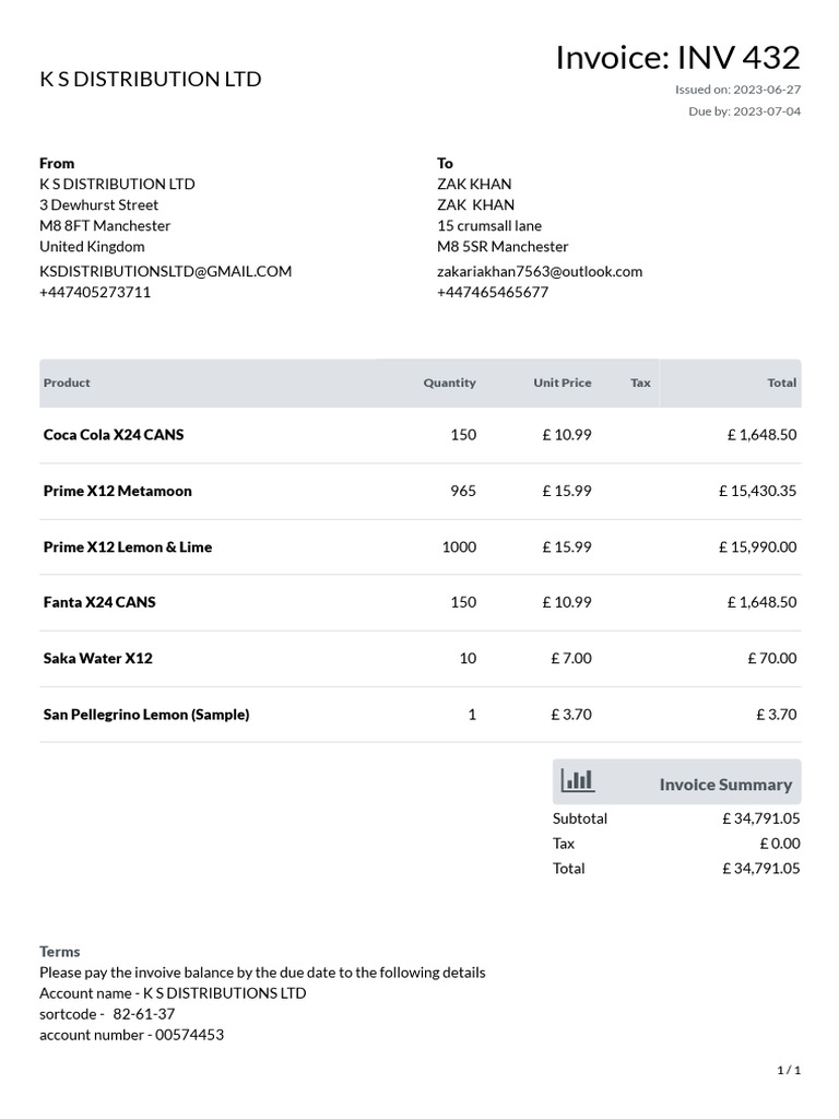 Invoice - INV 432 | PDF