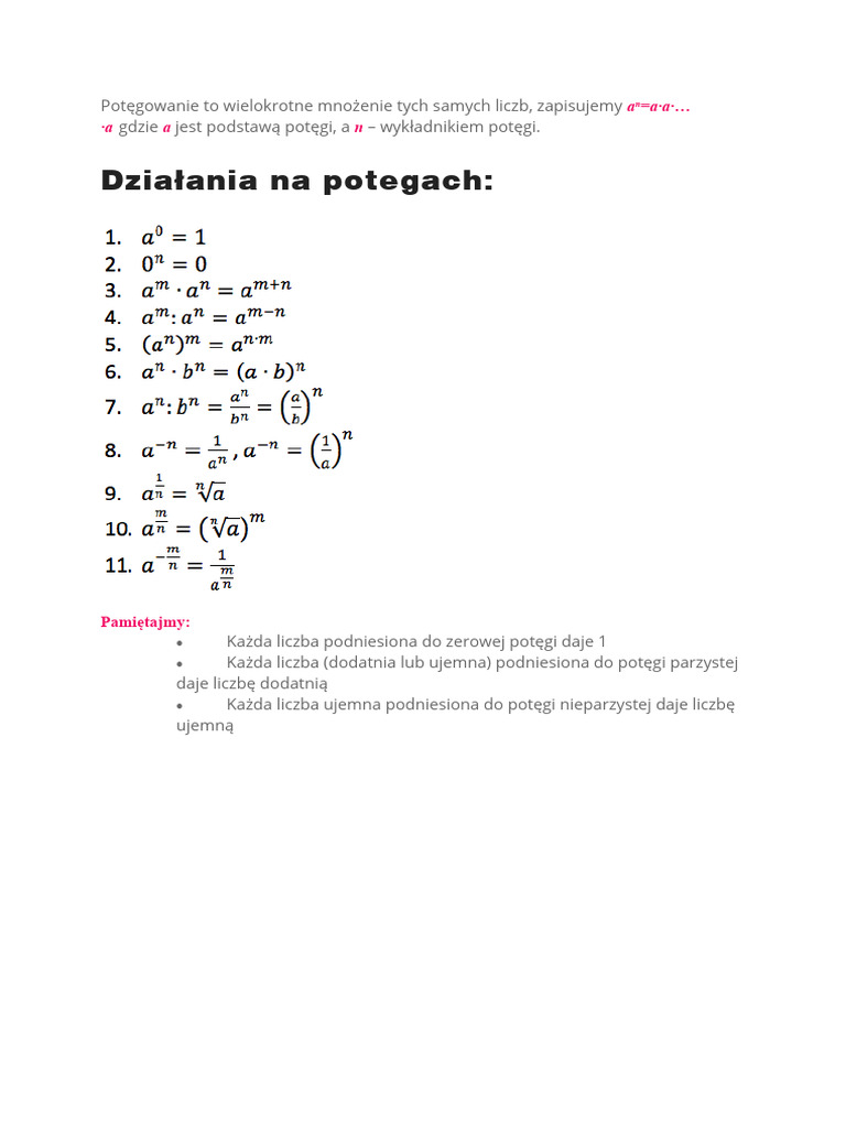 Potęgowanie, Działania Na Potęgach | PDF