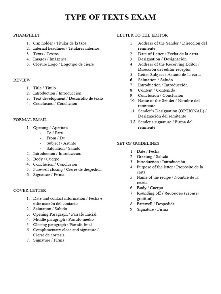 Type of Texts Exam | PDF