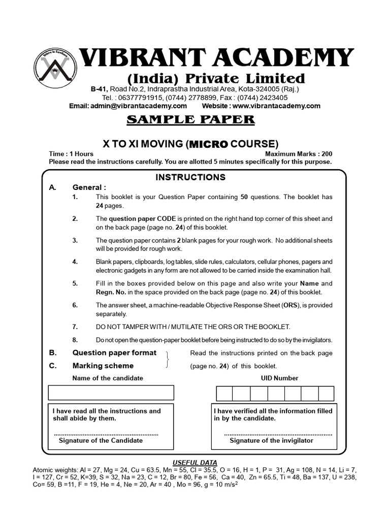Sample Paper 11 | PDF | Velocity | Physical Sciences