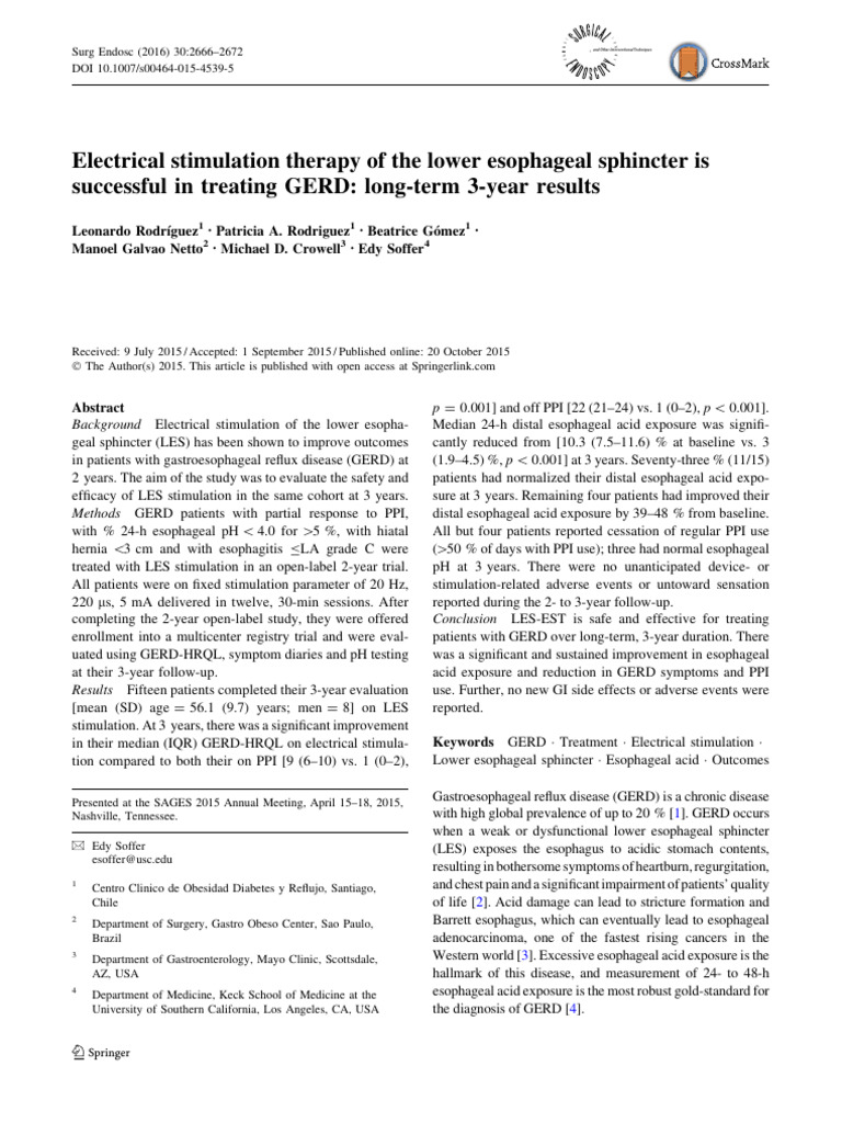 Electrical stimulation therapy of the lower esophageal sphincter is ...