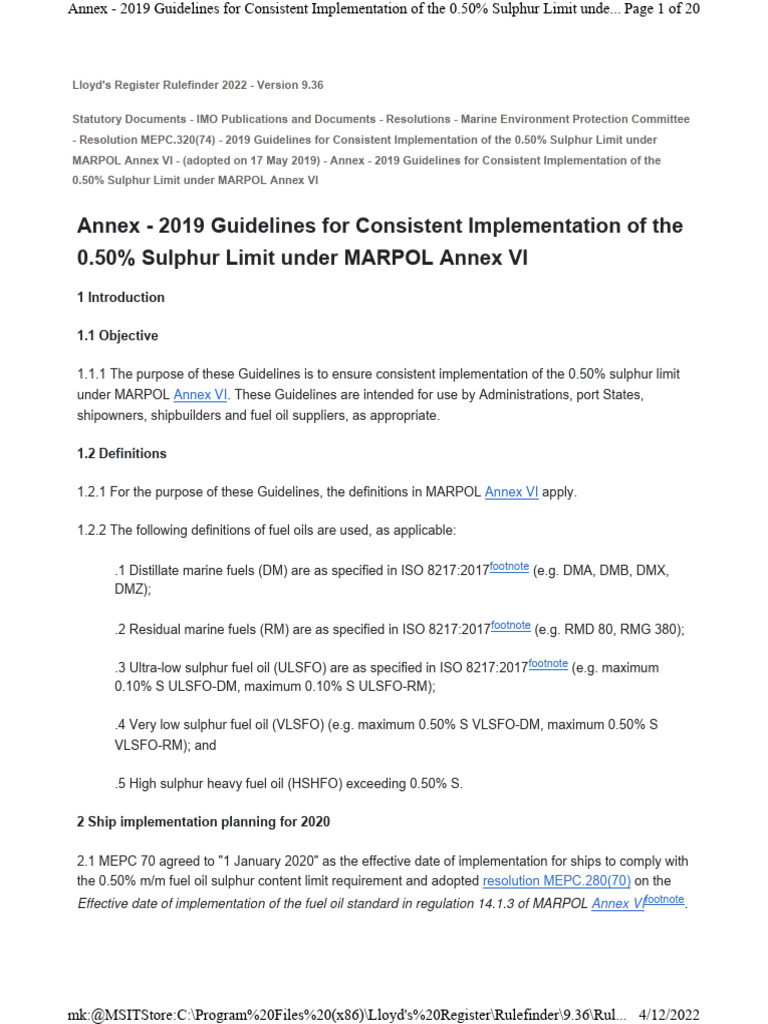 Annex 2019 Guidelines Marpol 6 Sulphur Guide | PDF | Fuel Oil | Combustion