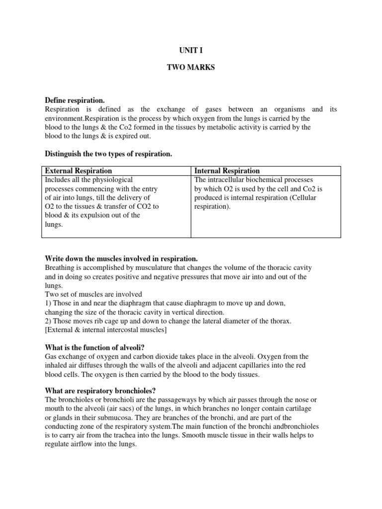 UNIT 1 Two Marks | PDF | Respiratory System | Heart UNIT 1 Two Marks | PDF | Respiratory System | Heart