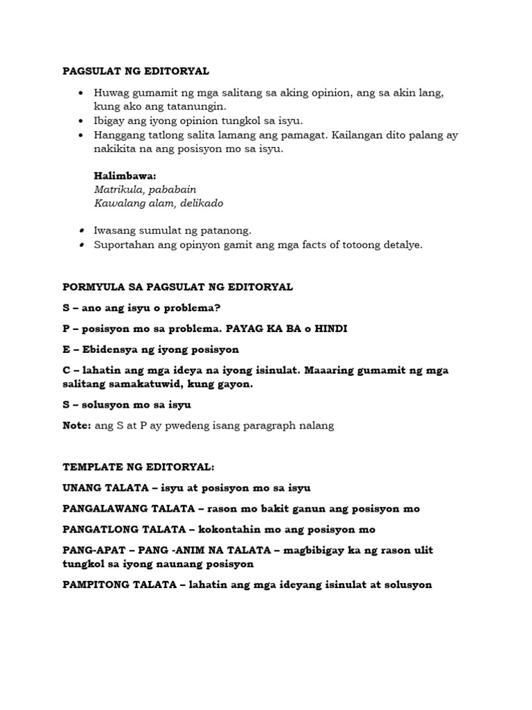 Pagsulat NG Editoryal | PDF Pagsulat NG Editoryal | PDF