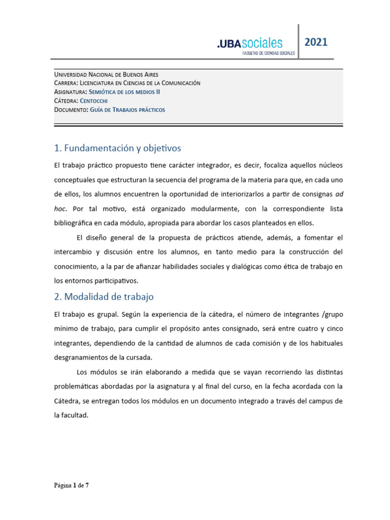 2021 Guia de TP. Semiotica II. UBA 3 | PDF | Bibliografía | Comunicación
