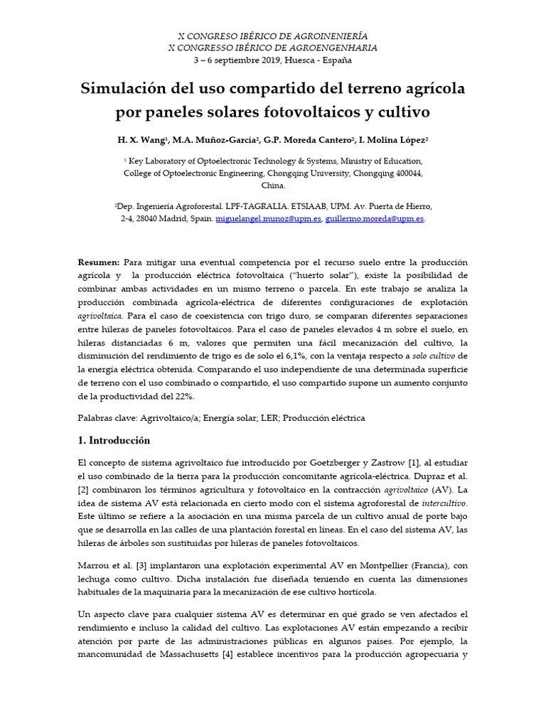 Simulación Del Uso Compartido Del Terreno Agrícola Por Paneles Solares Fotovoltaicos y Cultivo ...