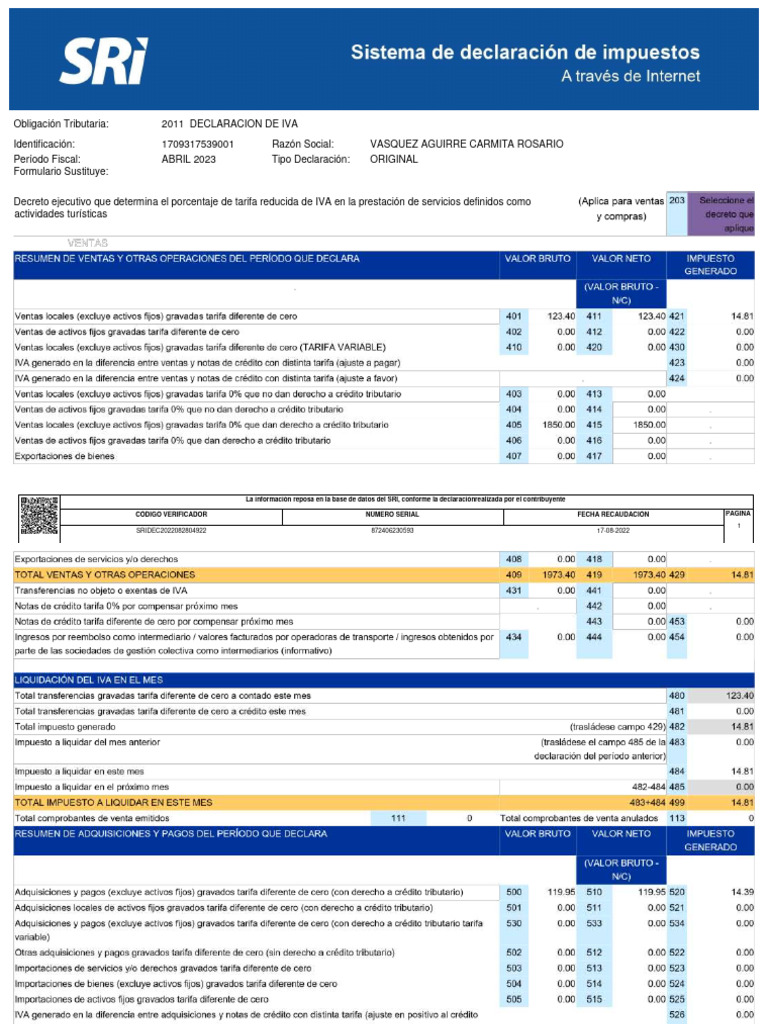 Declaracion ABRIL | PDF | Impuesto al valor agregado | Finanza pública