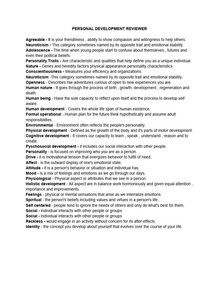 Personal Development Reviewer | PDF | Emotions | Cognition