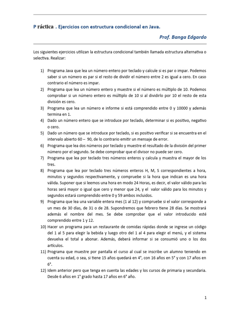 Práctica 1 Condicional | PDF | Entero | Matemáticas