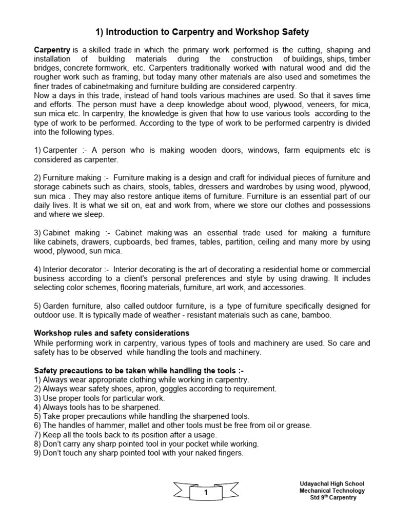 1) Introduction To Carpentry & Classification of Tools | PDF ...