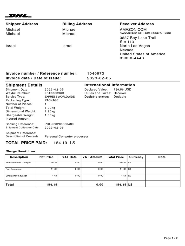 DHL Delivery Receipt | PDF | Value Added Tax | Economies