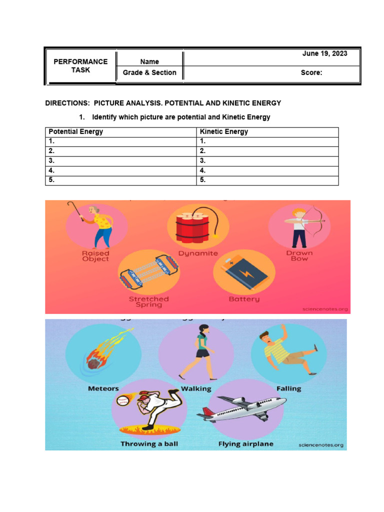 Performance Task Potential And Kinetic Energy Pdf