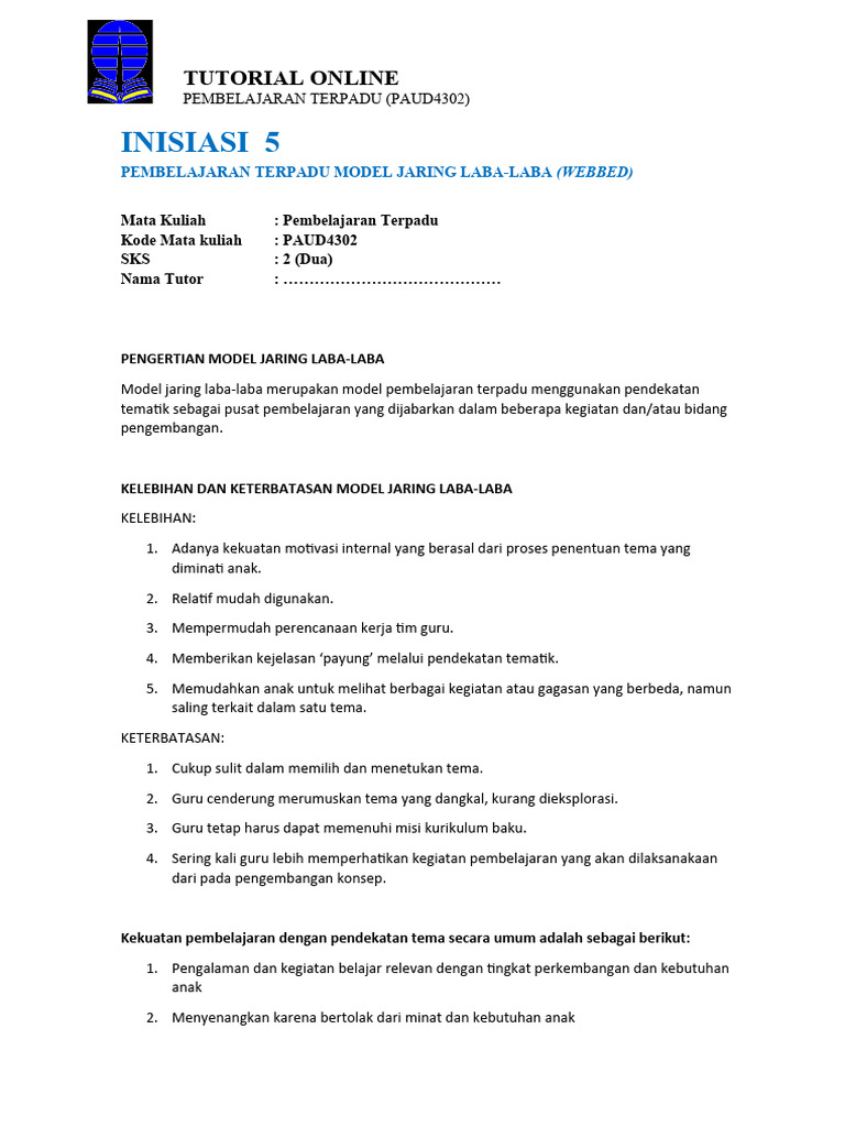 INISIASI 5 - Pembelajaran Terpadu Model Webbed | PDF | Karier ...