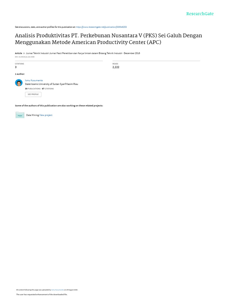 Analisis Produktivitas PT Perkebunan Nusantara v P | PDF