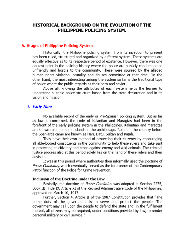 Historical Background On The Evolution of The Philippine Policing ...