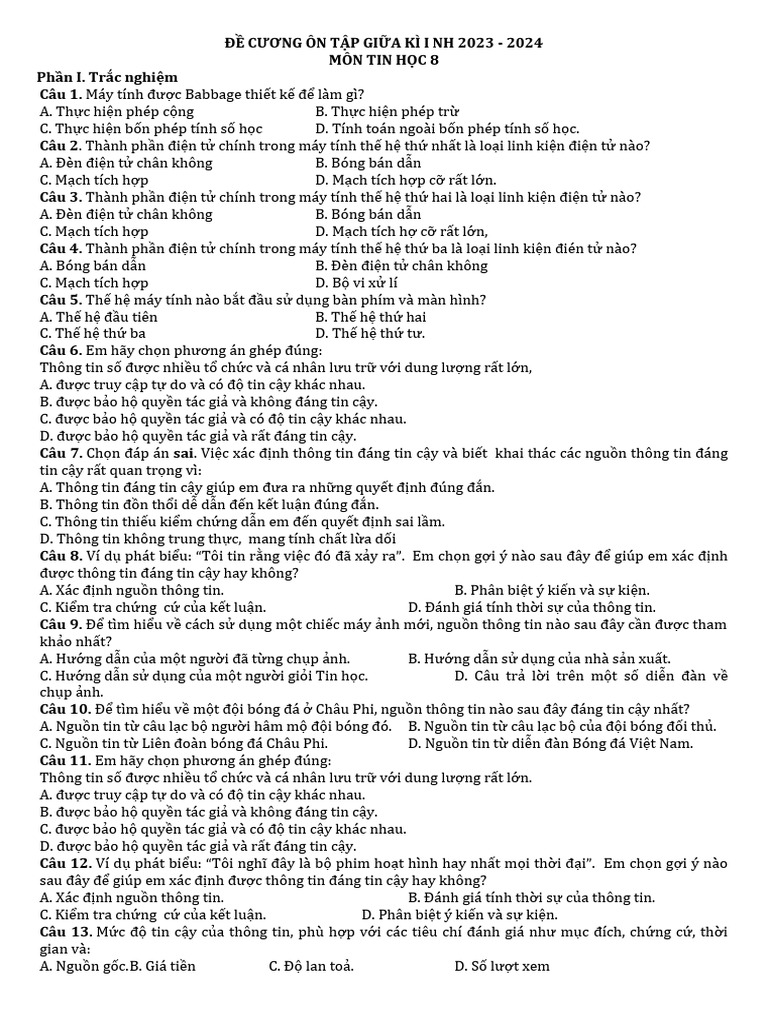 De Cuong Tin8 Gk1 | PDF