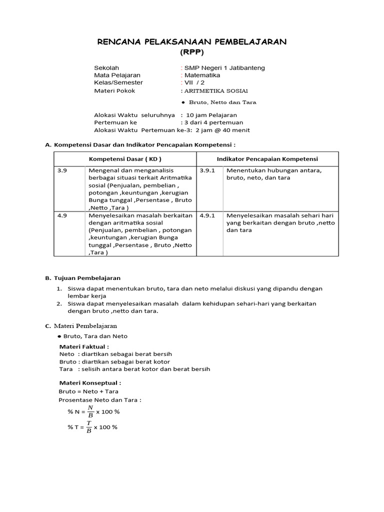 RPP-ARITMATIKA SOS - PERT-3.Tugas MGMP | PDF