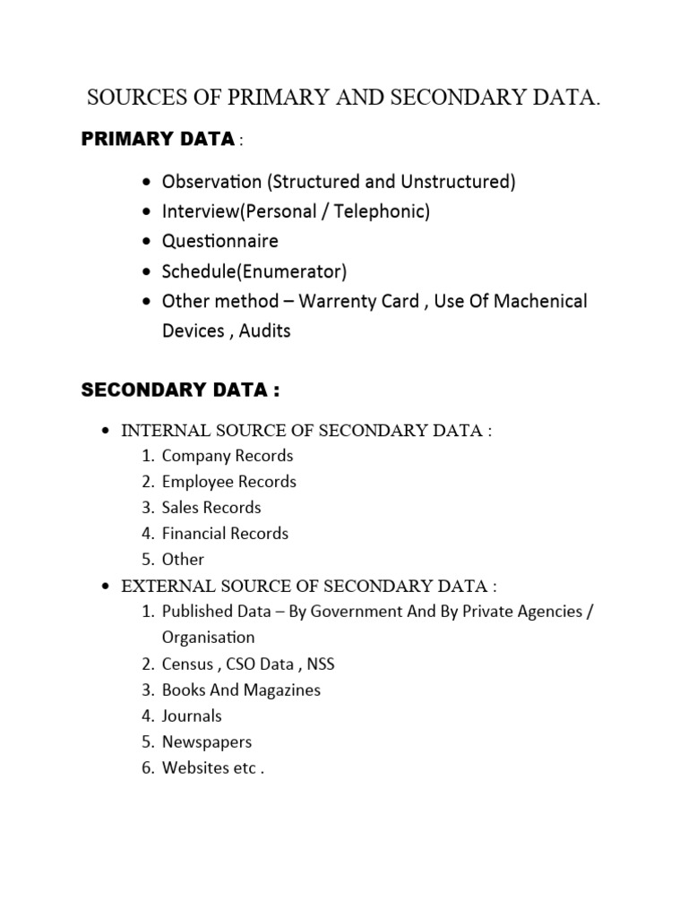 Sources of Primary and Secondary Data | PDF