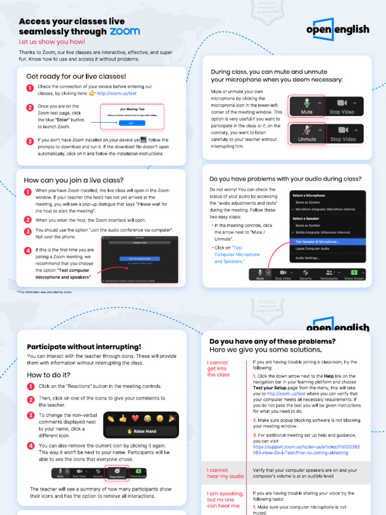 Open English Zoom Quick Start Guide - en - V3 | PDF