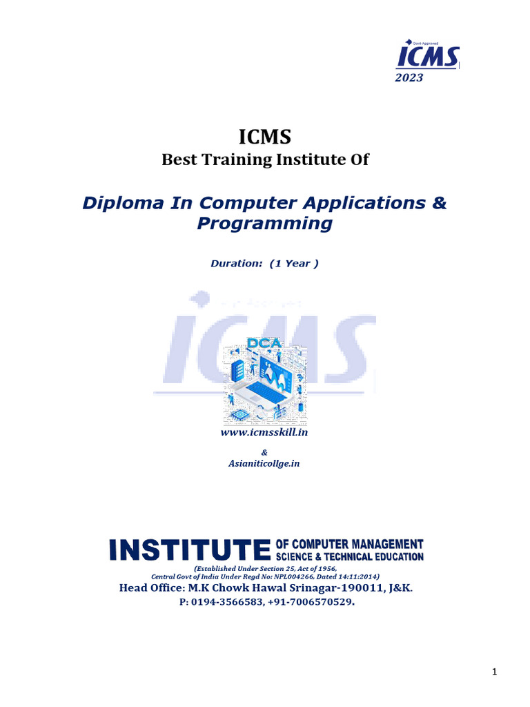 ICMS Limited Hawal Srinagar Diploma in Computer & Programmer PDF | PDF ...