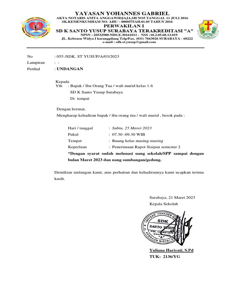 Surat Edaran Rapot Sisipan Semester 2 | PDF