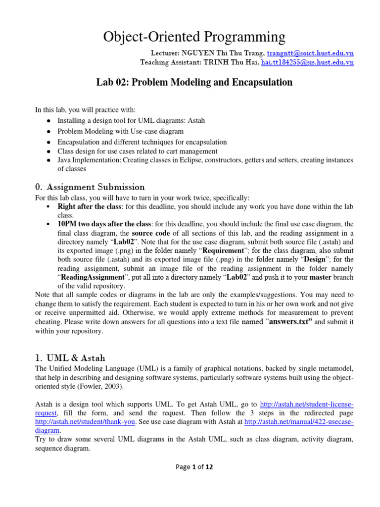 OOP-Lab02-ProblemModelingEncapsulation (1) | PDF | Use Case | Method (Computer Programming)