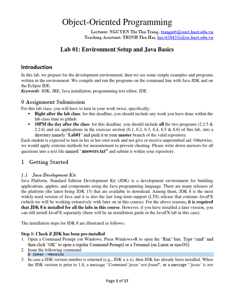 OOP Lab01 EnvironmentSetup&JavaBasics | PDF | Java (Programming Language) | Integrated ...
