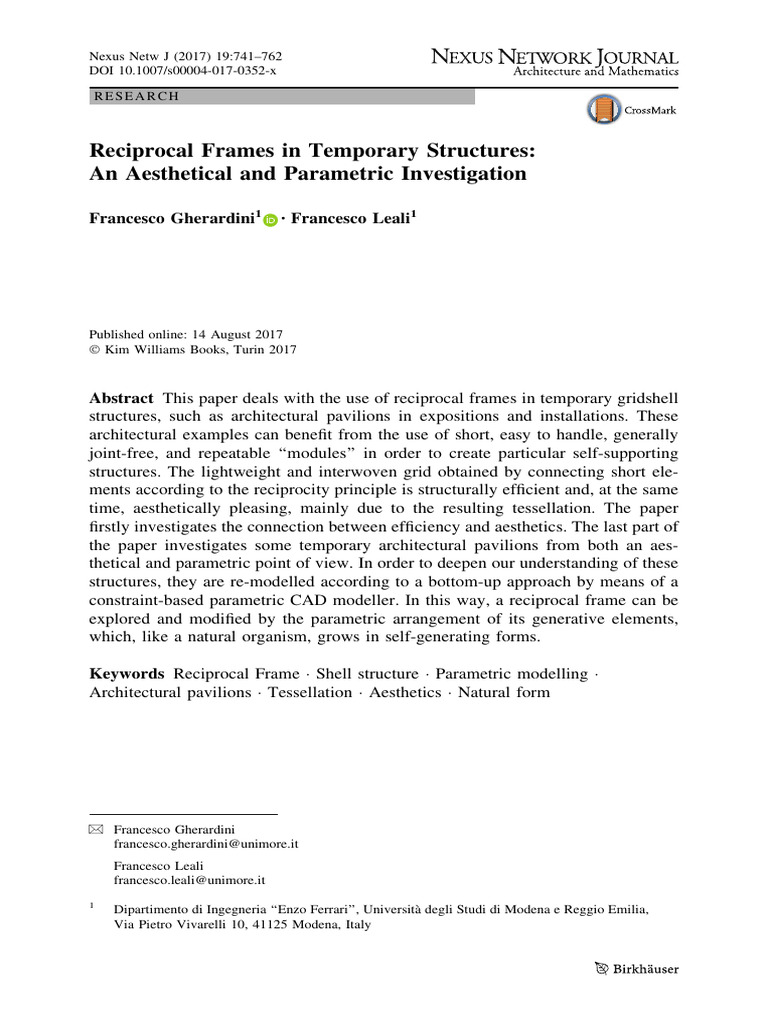 Reciprocal Frames In Temporary Structures An Aesthetical And