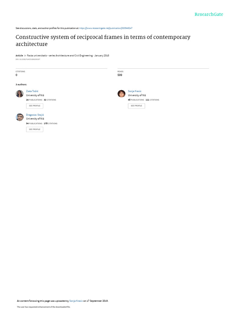 Constructive System Of Reciprocal Frames In Terms Of Contemporary
