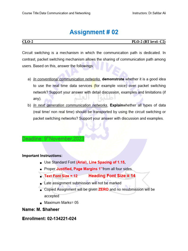Assignment 02 CS PS 27102023 052947pm | PDF | Computer Network | Packet Switching