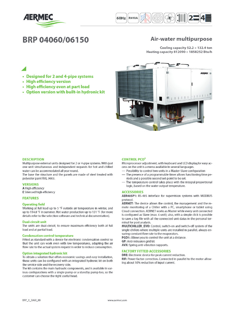 Aermec BRP Air-Water Multifunction Unit Data Sheet - Manualzz | PDF