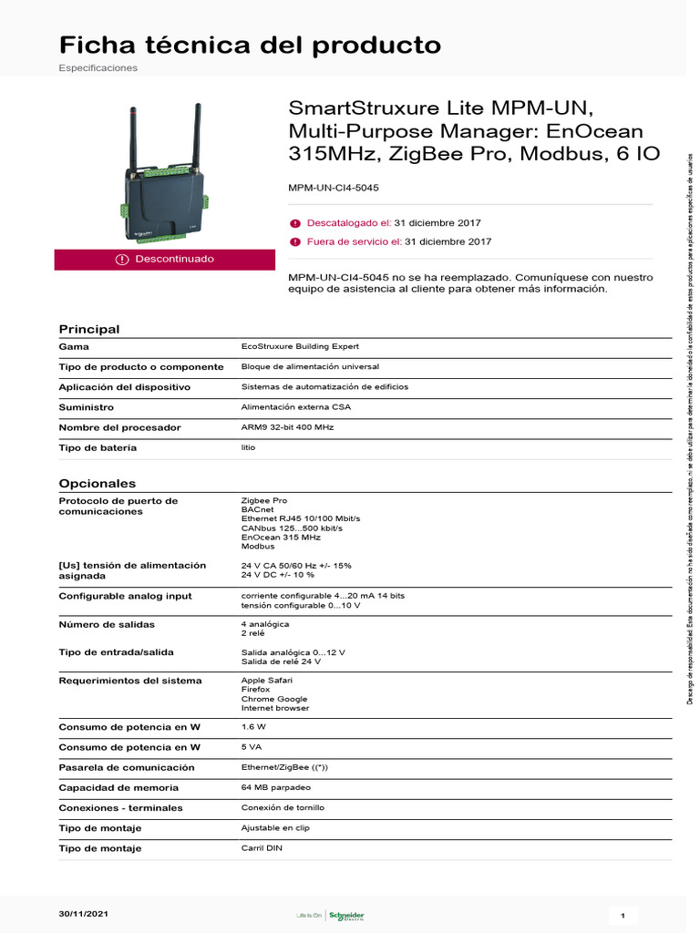 Ecostruxure™ Building Expert Mpm Un Ci4 5045 Pdf Electrónica