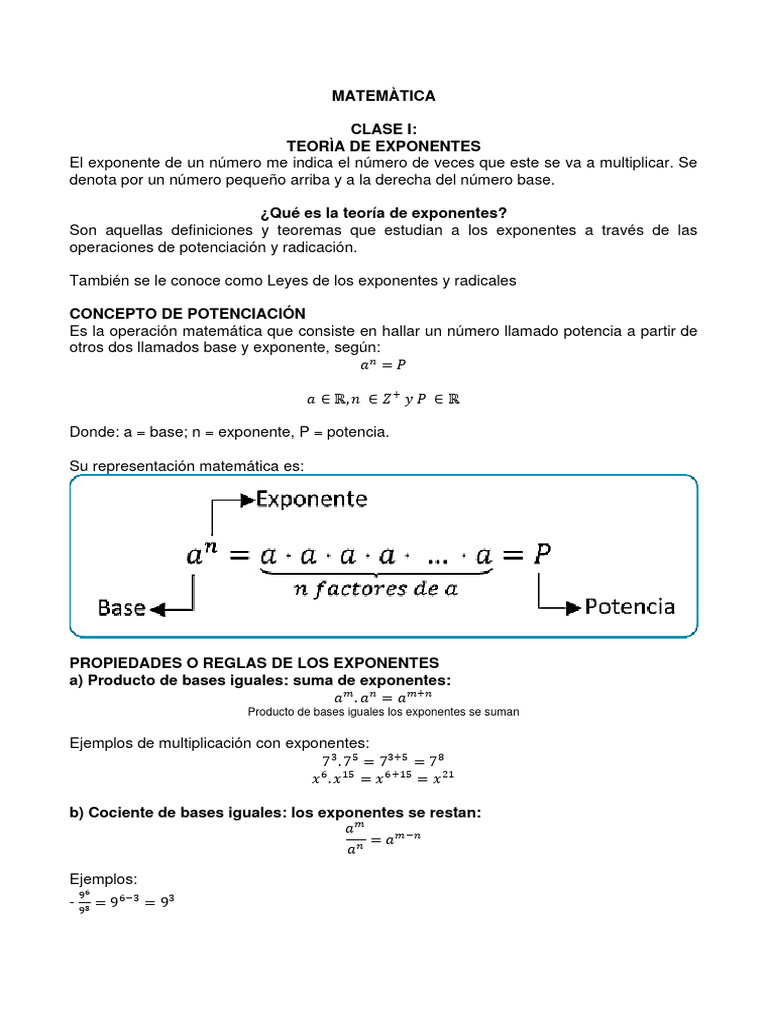 MATEMÀTICA | Descargar gratis PDF | Exponenciación | Multiplicación