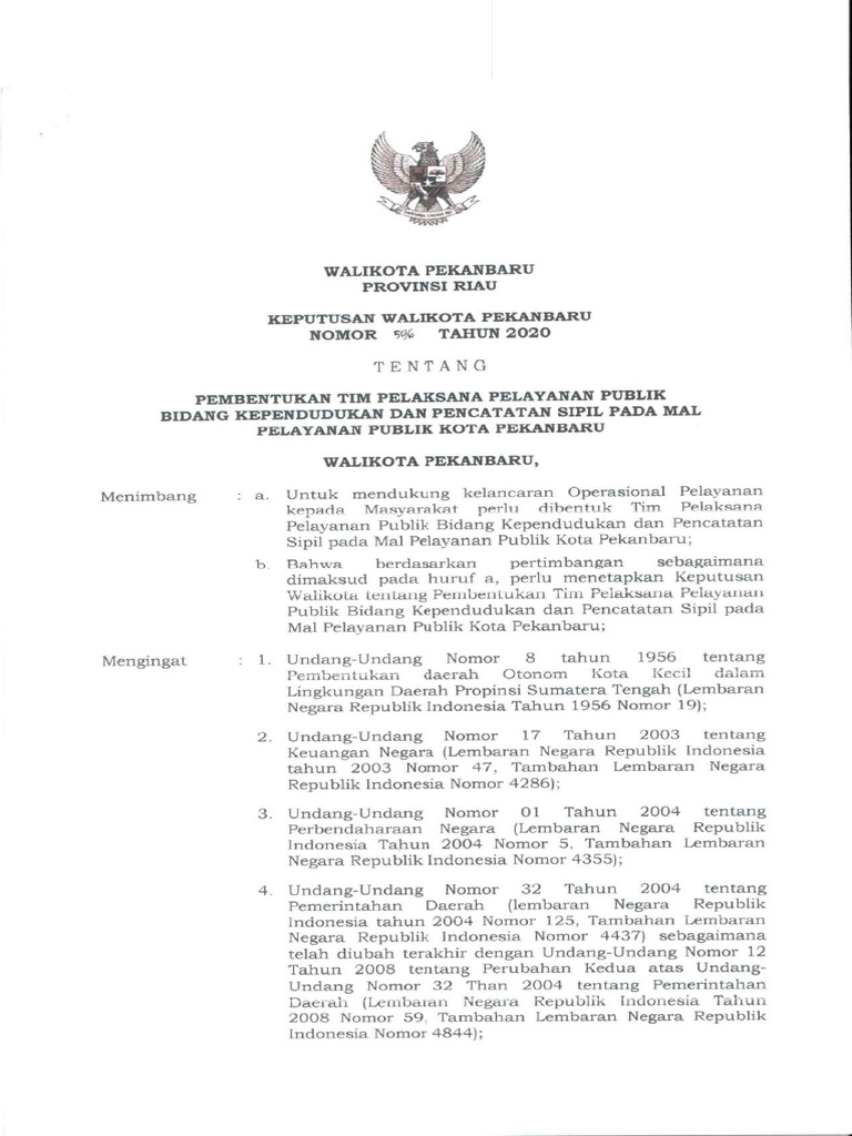 SK Walikota Tim Pelaksana MPP Dukcapil PKU | PDF