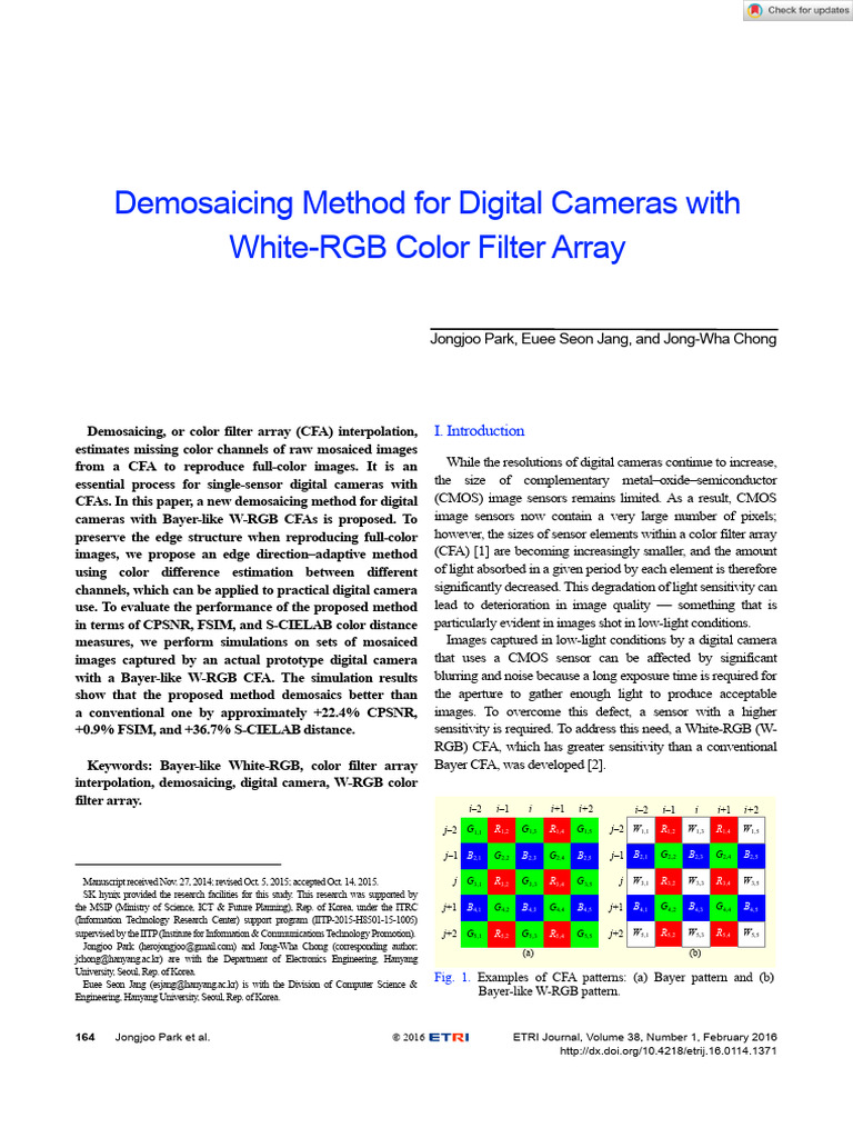 ETRI Journal - 2016 - Park - Demosaicing Method For Digital Cameras ...
